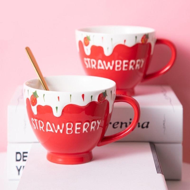 Milk Cup Coffee Cup Strawberry Ceramic Mug Tea Afternoon Tea Cup With ...
